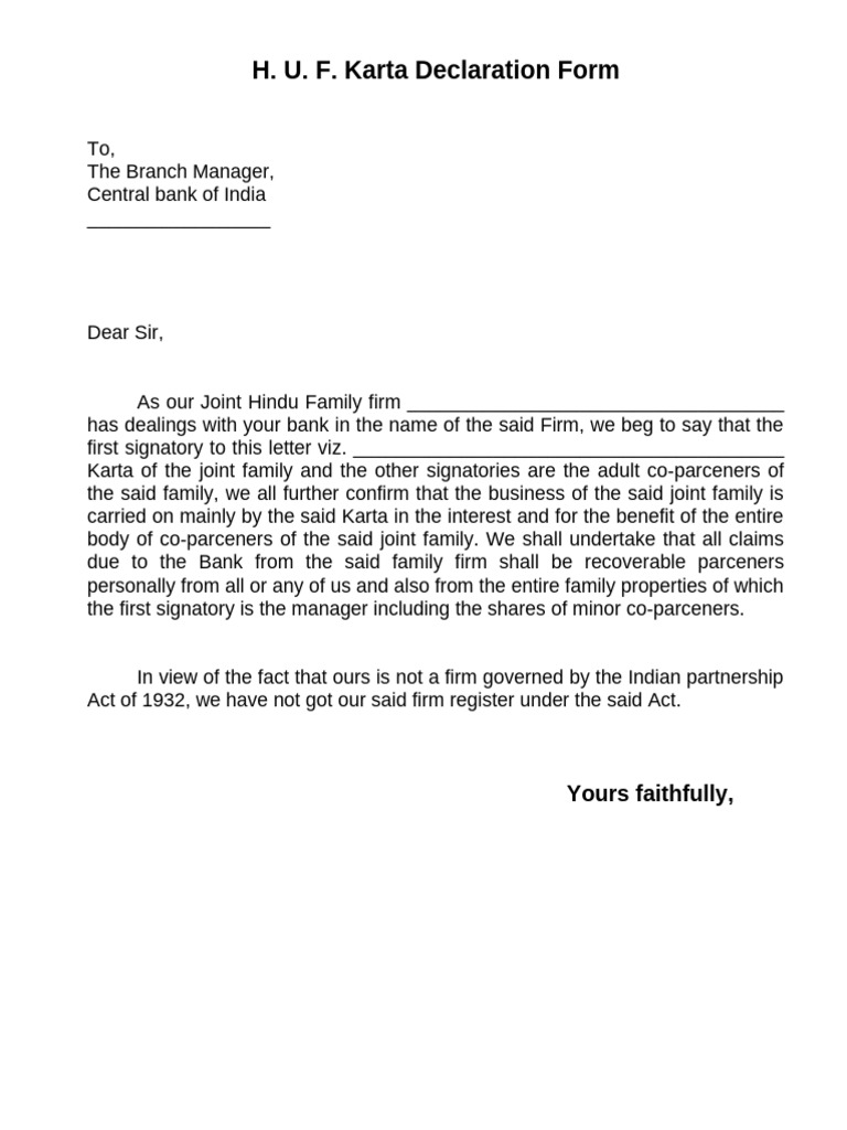 HUF Karta Declaration Form | PDF
