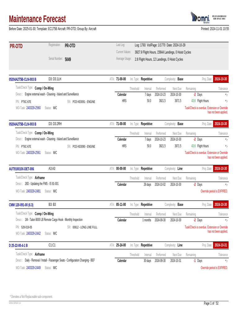 Maintenance - Forecast - 2024 11 01 - 10 55 44 | PDF | Aircraft | Aviation