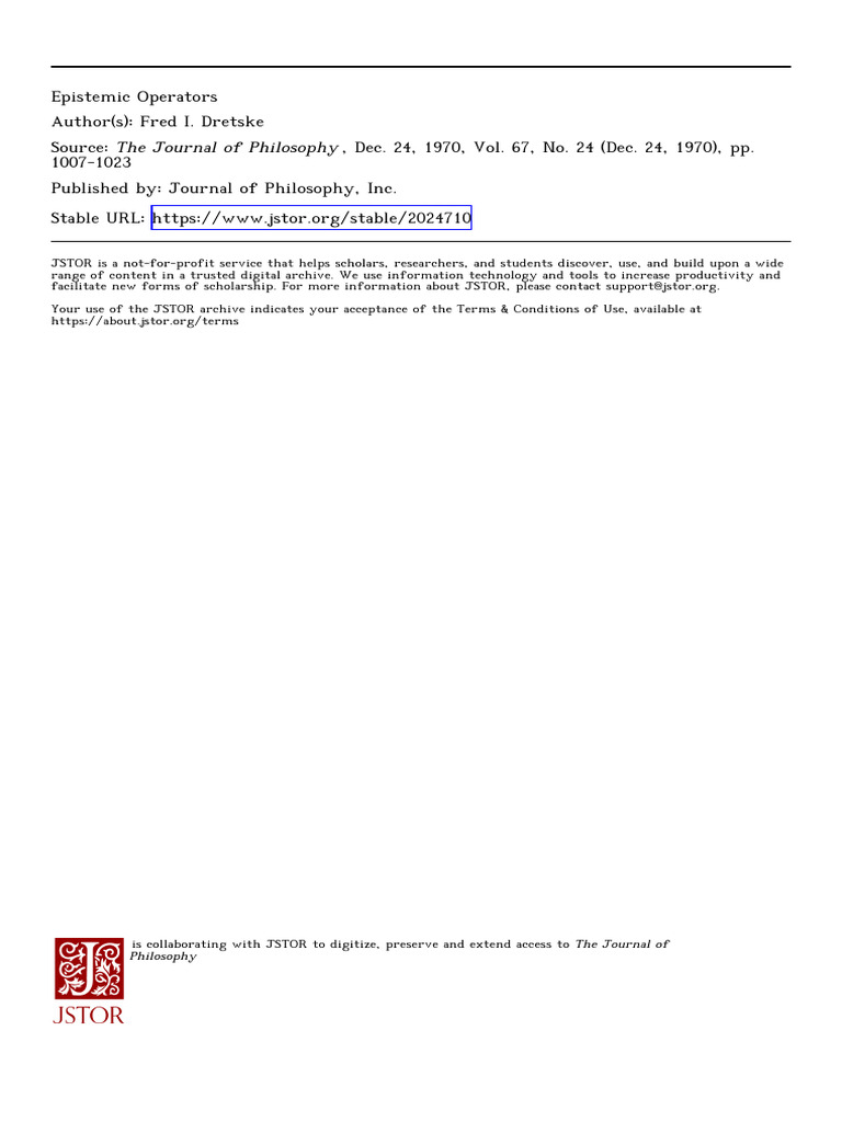 Dretske EpistemicOperators 1970 | PDF | Epistemology | Logic