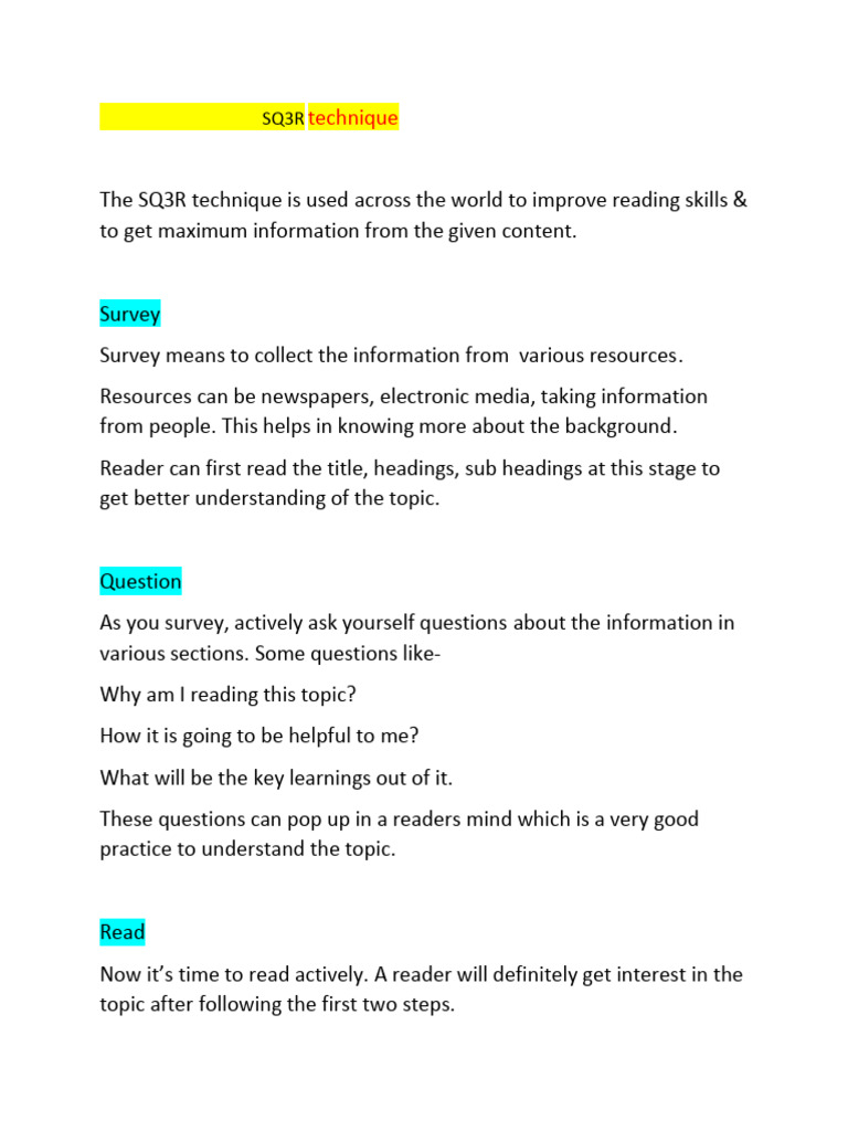 SQ3R | PDF | Self-Improvement