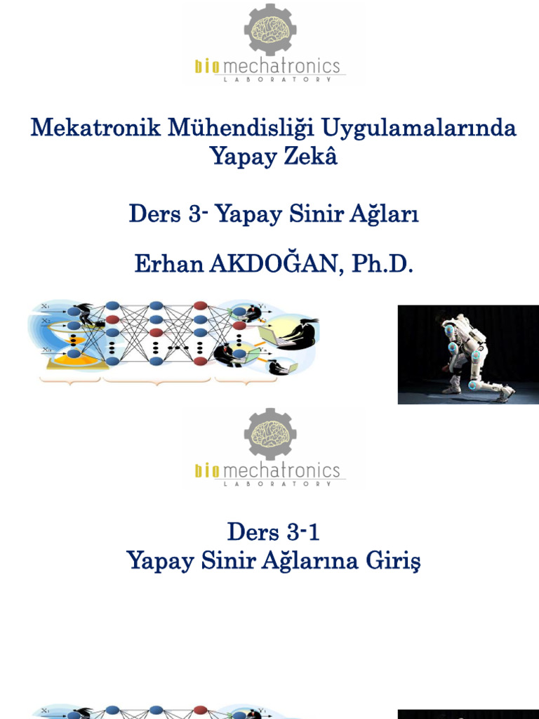 Mekatronik Mühendisli I Uygulamalarında Yapay Zekâ Ders 3-Yapay Sinir A ...