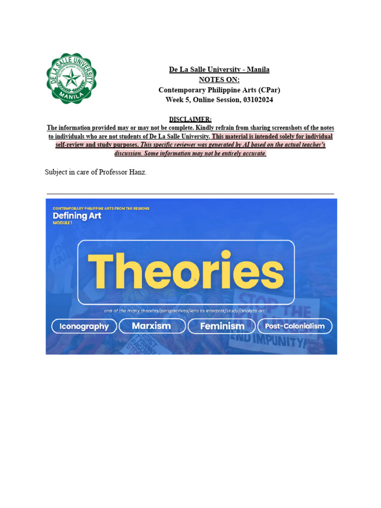 NOTES ON - Contemporary Philippine Arts (CPar) Week 5, Online Session ...