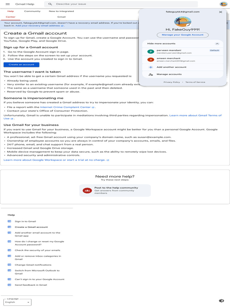 Create A Gmail Account - Gmail Help | PDF | Gmail | Websites