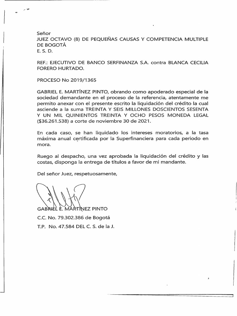 2019-1365 Liquidacion de Credito | PDF