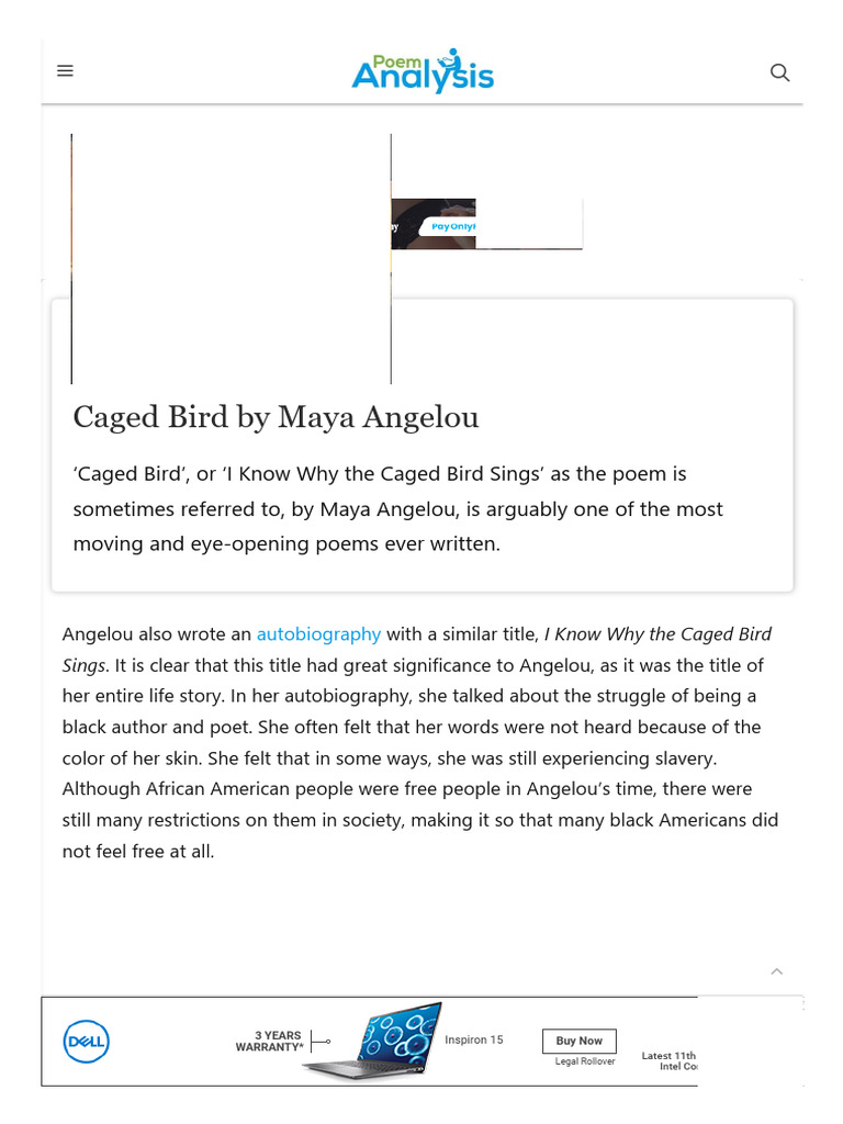 Maya Angelou's Caged Bird Analysis | PDF | Metre (Poetry) | Poetry