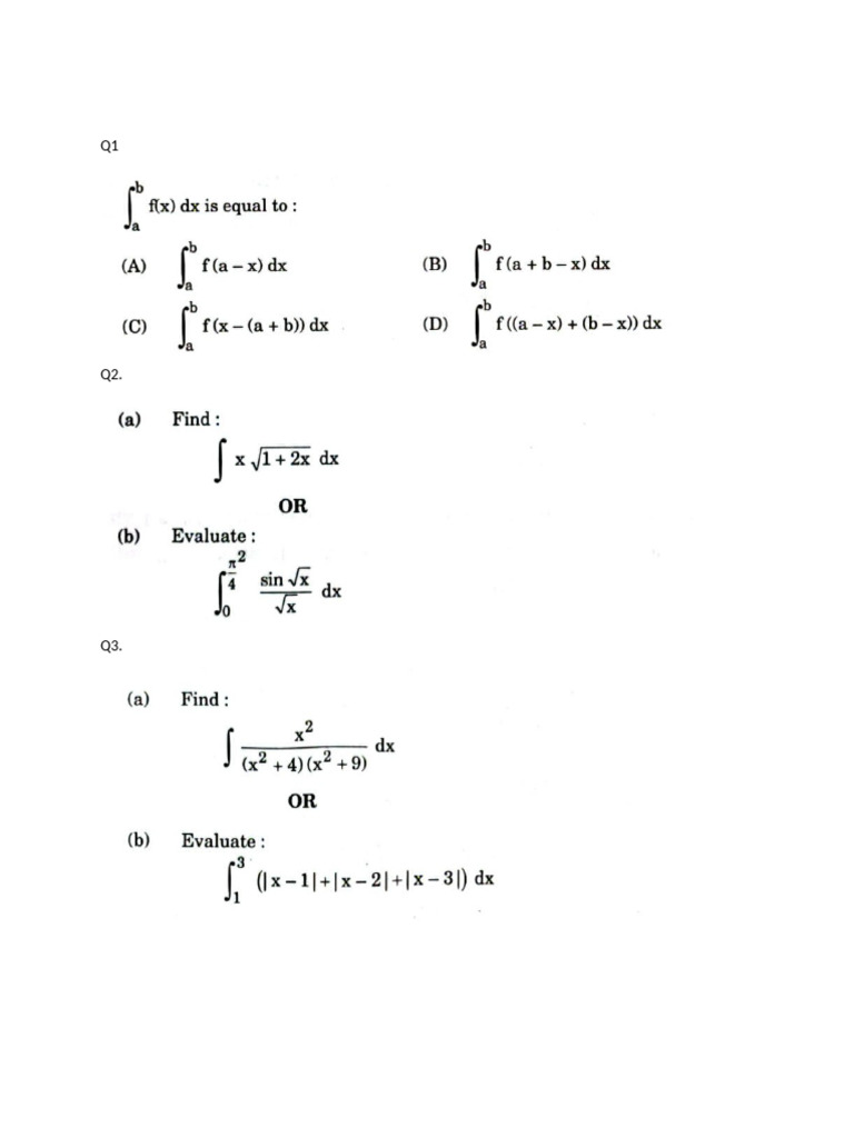 CBSE Questions - Integrals - Definite and Indefinite | PDF