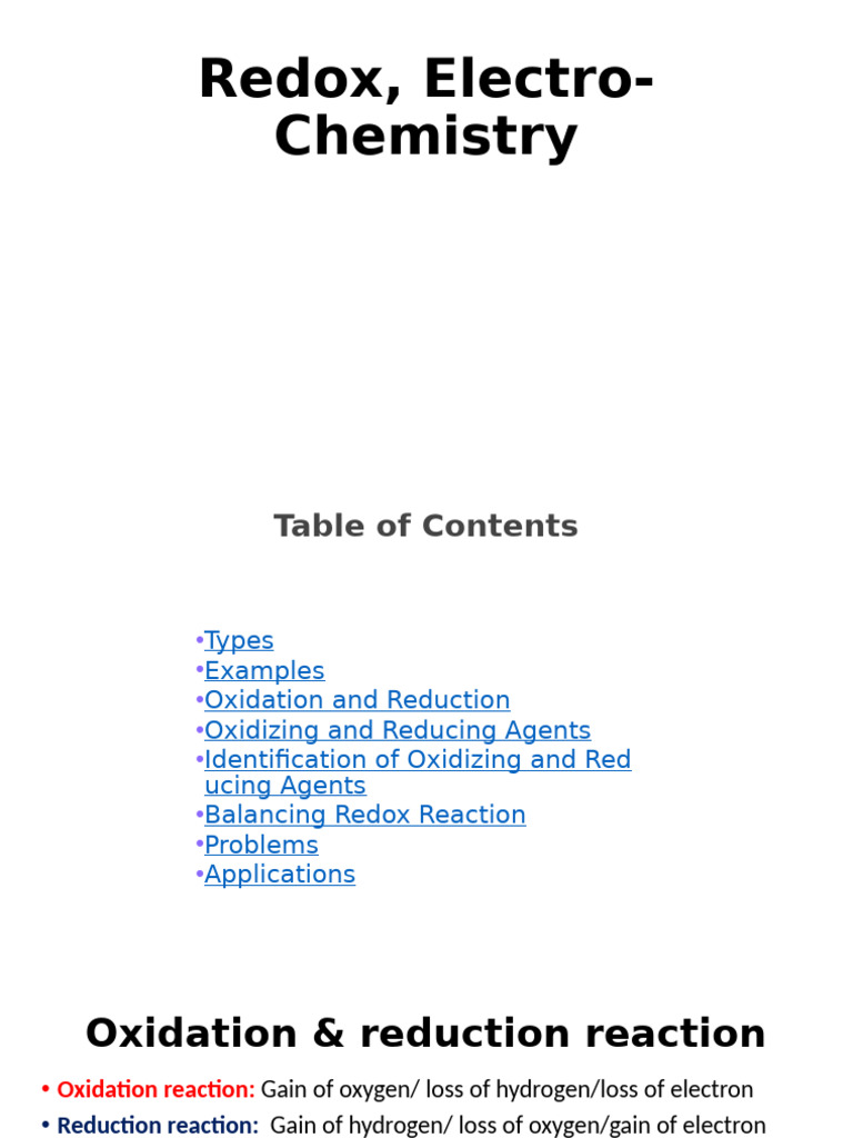 Redox and Electro-Chemistry | PDF | Redox | Electrochemistry
