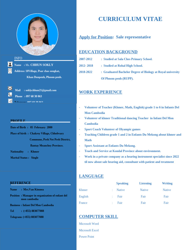 Application for Sales Representative Position | PDF | Cambodia | Phnom Penh