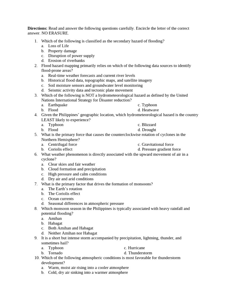 Disaster Preparedness Quiz | PDF | Tropical Cyclones | Thunderstorm