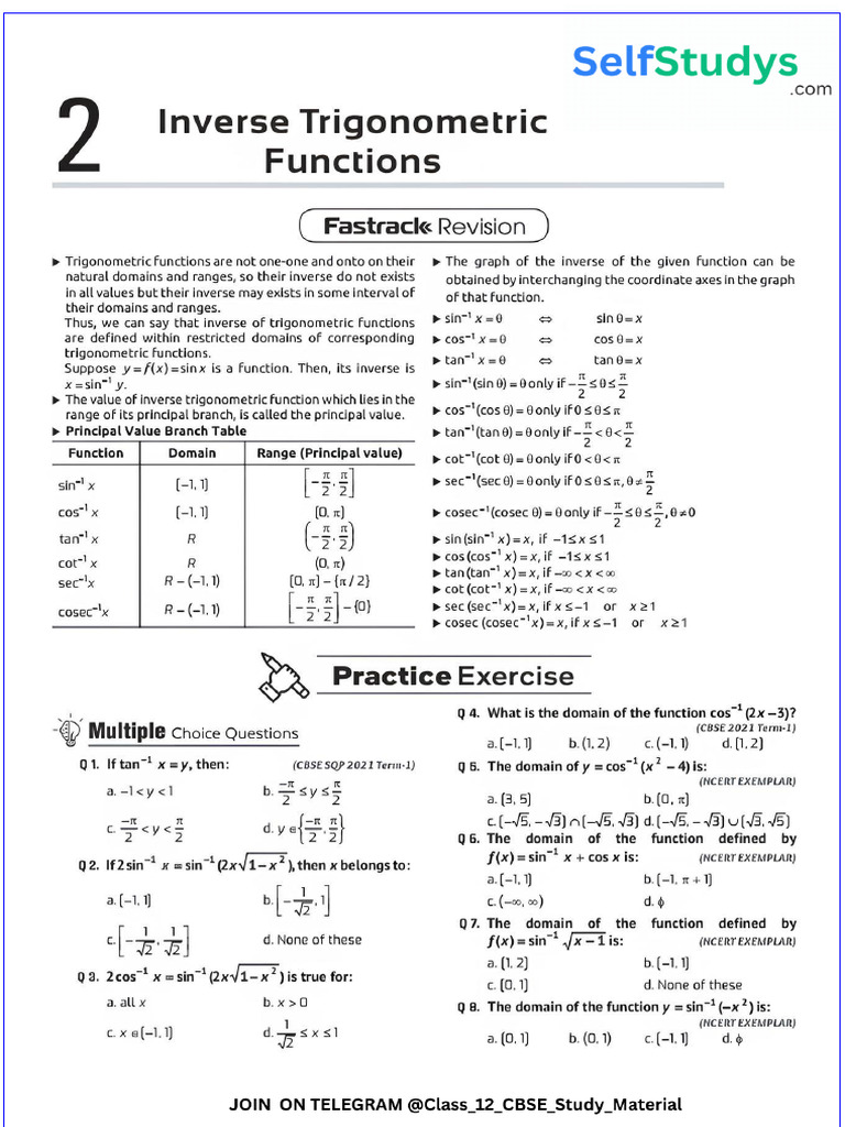 Inverse Trigonometric Functions | PDF