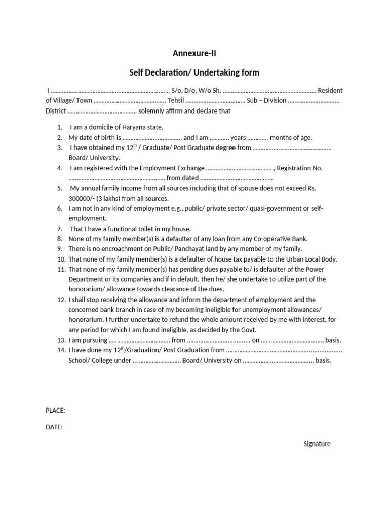 Annexure-II Self Declaration Form | PDF | Law