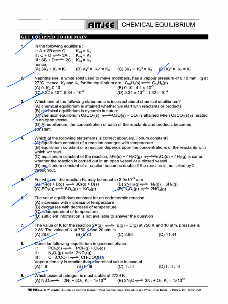 Chemical Equilibrium Quiz | PDF