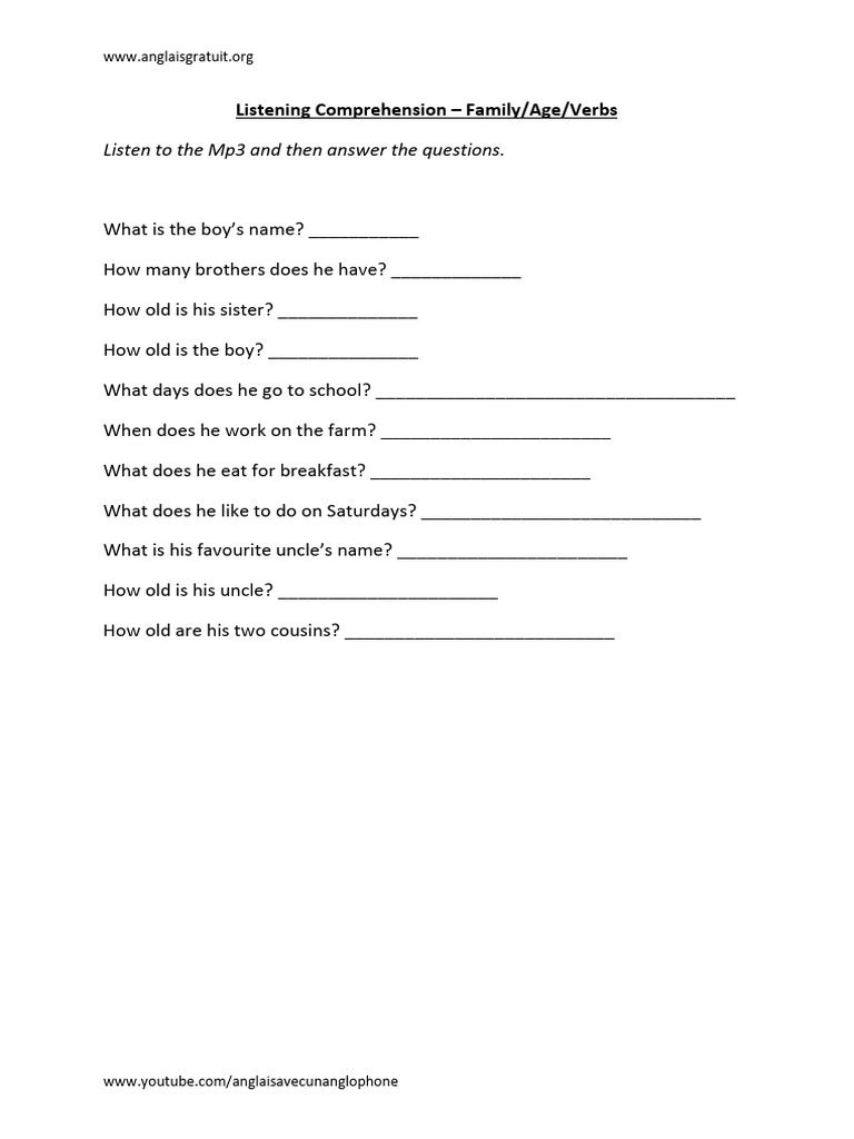 Listening Comprehension Family Age Verbs | PDF | Language Arts & Discipline