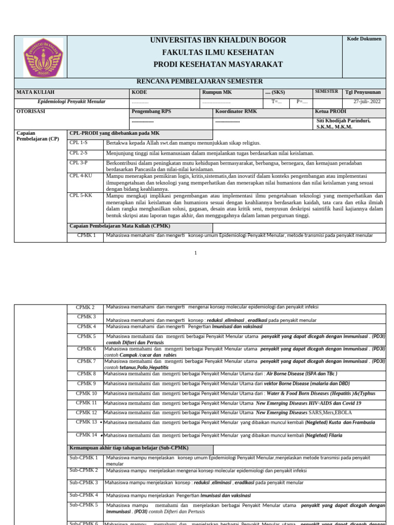 RPS Epidemiologi Penyakit Menular | PDF