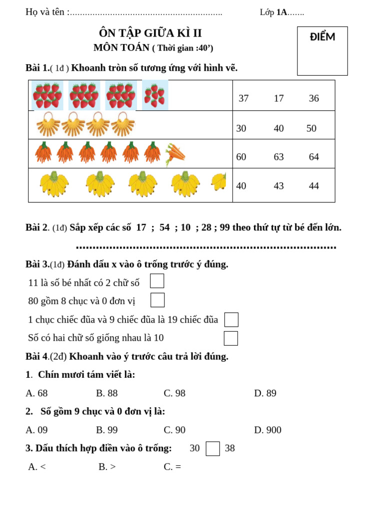 1a2 Đề toán GK2 | PDF