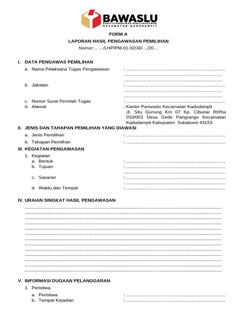 (New) Form A LHP Kosong | PDF | Griya & Taman | Komputer