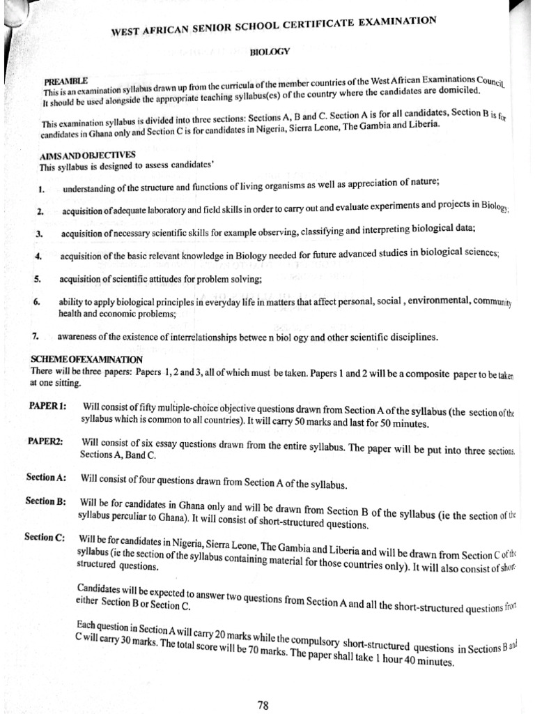 2025 Waec Biology Syllabus | PDF
