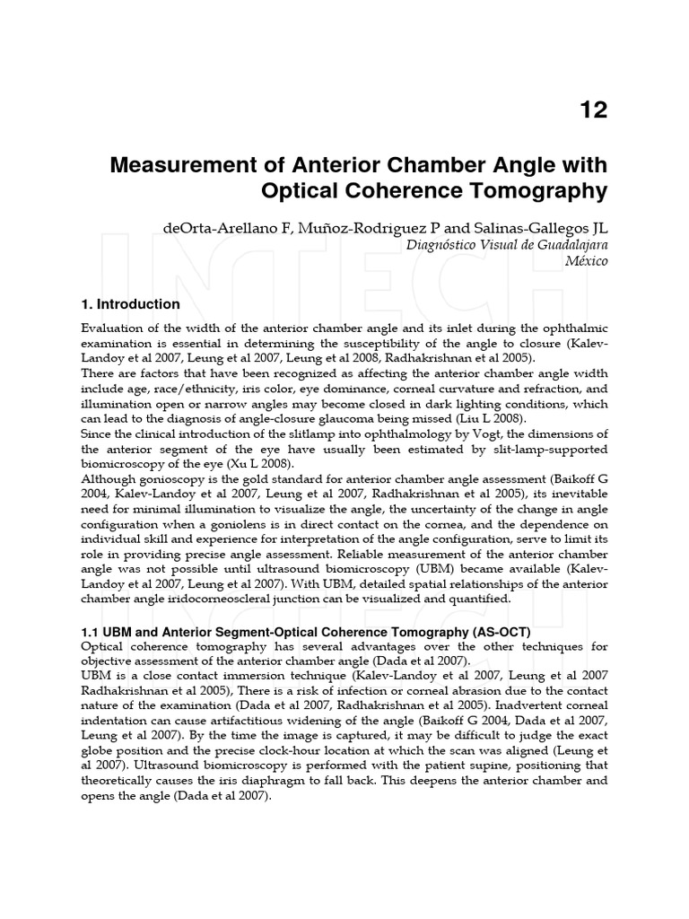 Measurement Of Anterior Chamber Angle With Oct Pdf Electromagnetic Radiation Ophthalmology