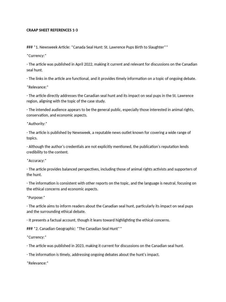 Craap Sheet References 1,2 3 | PDF | News