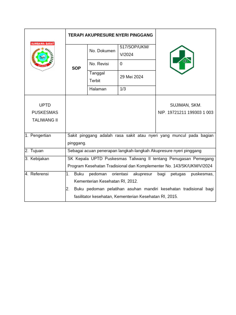 Sop Terapi Akupresure Nyeri Pinggang | PDF
