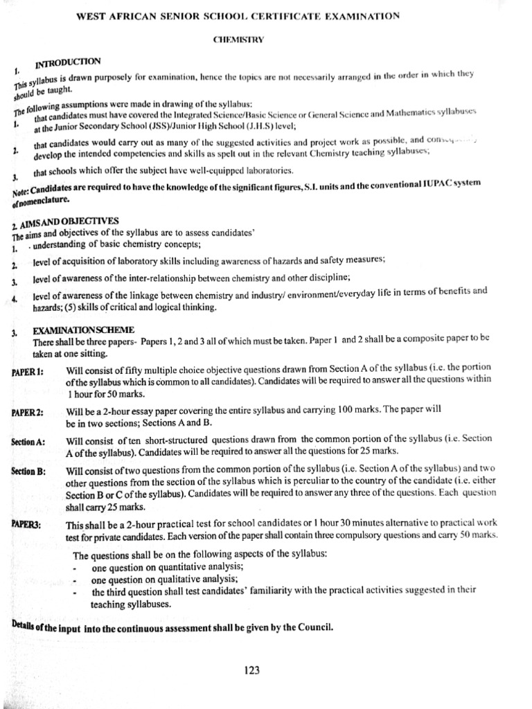 2025 Waec Chemistry Syllabus | PDF