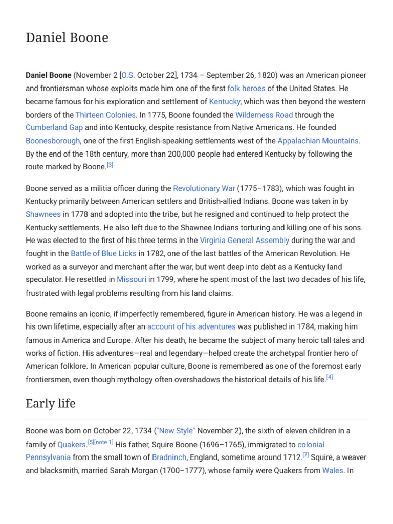 Daniel Boone - Wikipedia | PDF | Daniel Boone