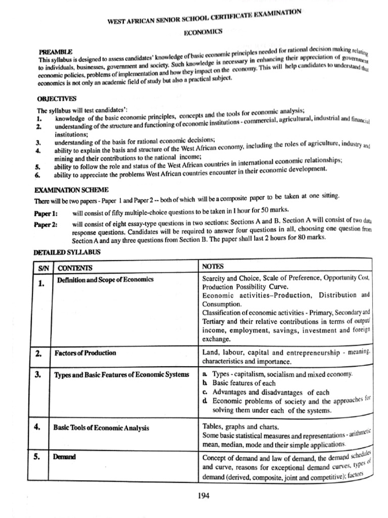 2025 Waec Economic Syllabus | PDF