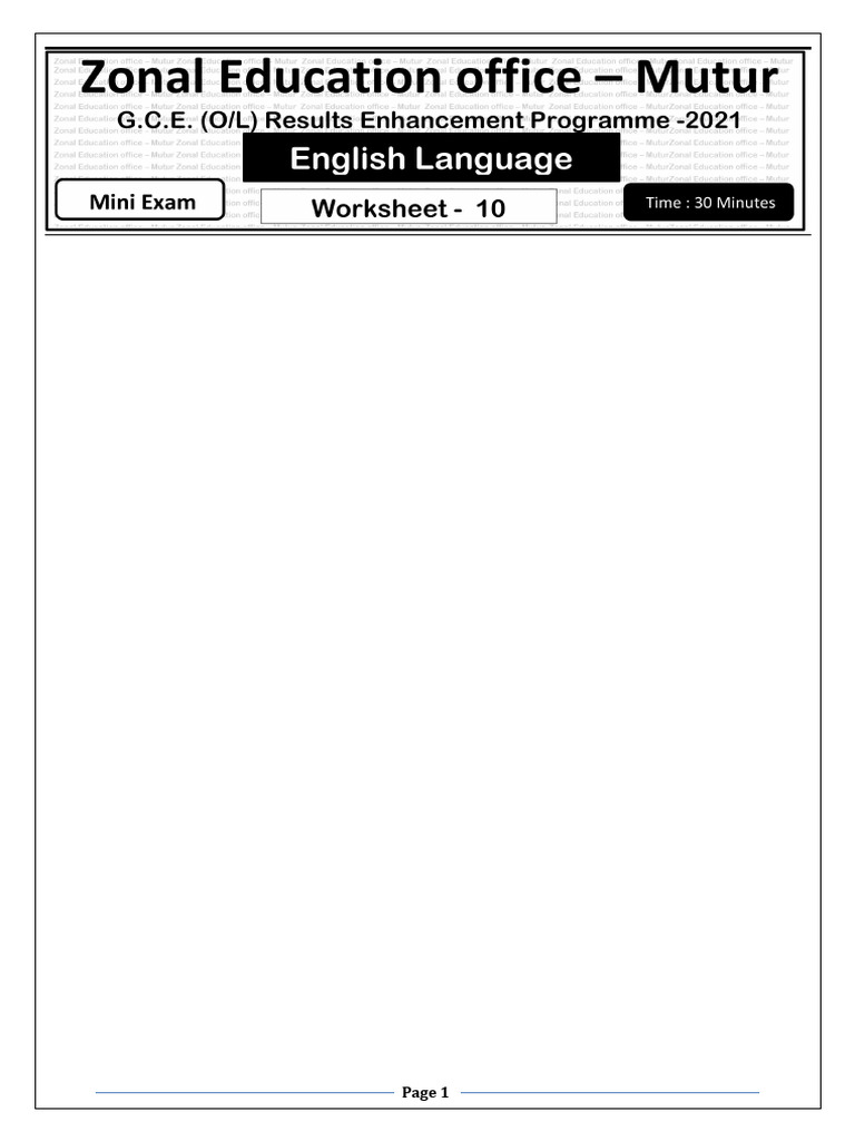 OL English - Worksheet 10 - Mutur - 2021 | PDF | Farmer | Agriculture