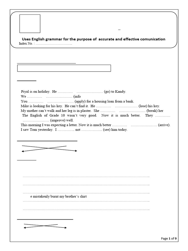 Grade 10 English Grammar Worksheet | PDF | Grammatical Tense | Perfect ...