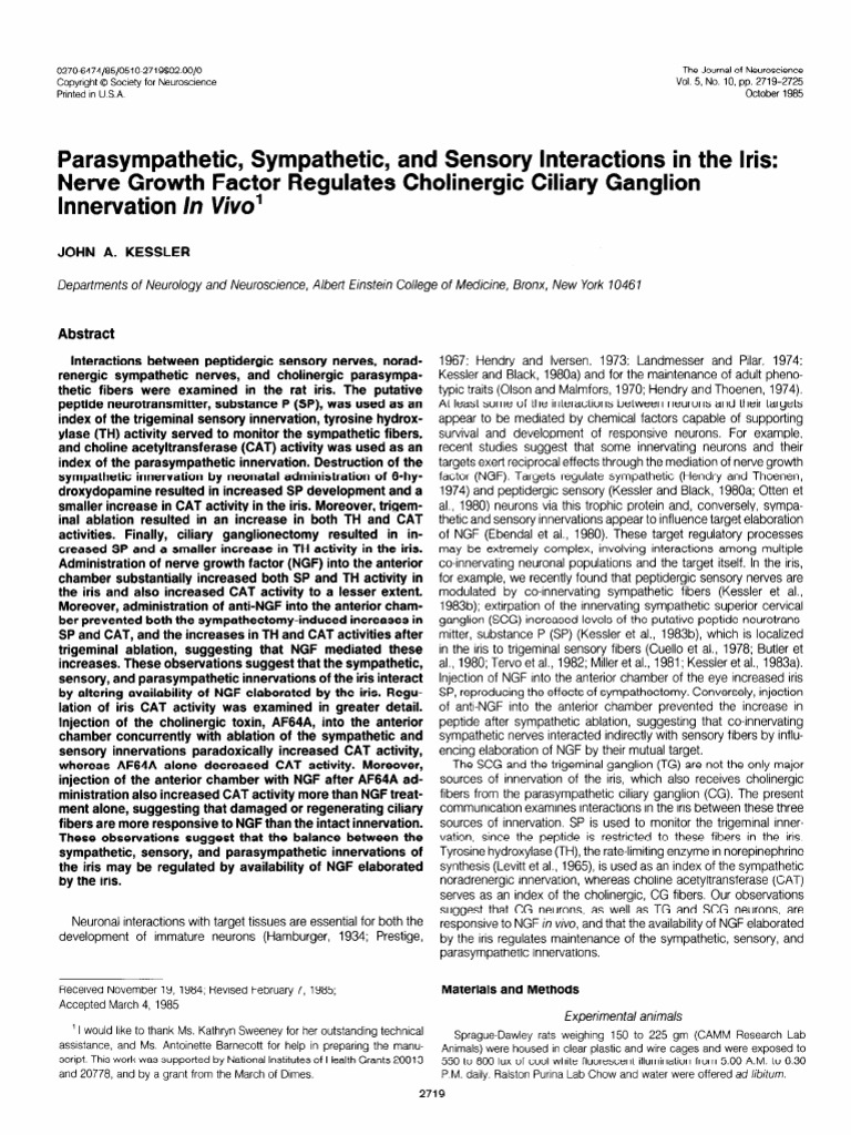 Parasympathetic, Sympathetic and Sensory Interaction in The Iris | PDF | Nerve | Acetylcholine