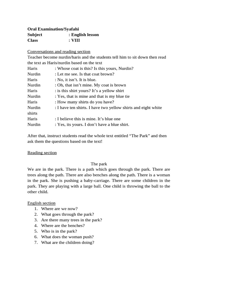 English Oral Exam for Grade 8 | PDF | Learning | Human Communication