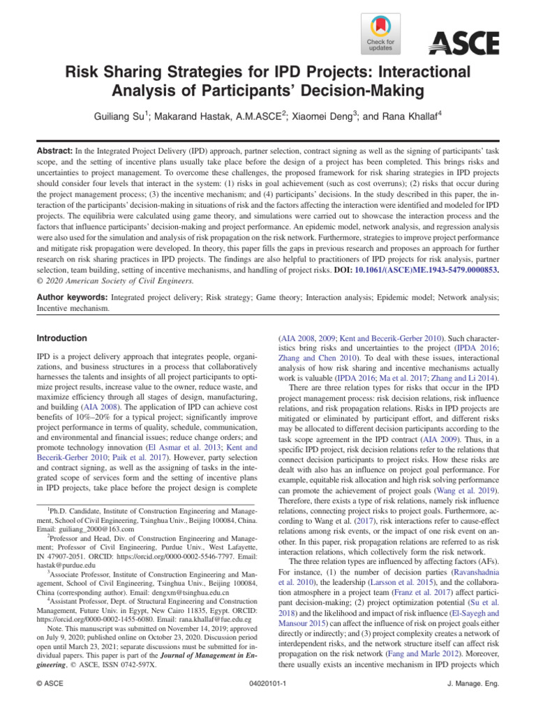 Risk Sharing Strategies For IPD Projects: Interactional Analysis of ...