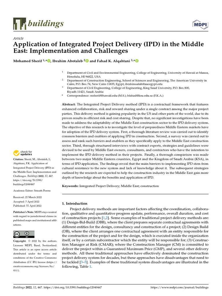 Application of Integrated Project Delivery (IPD) in The Middle East ...