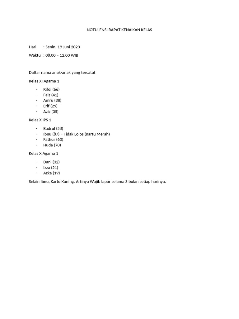 Notulensi Rapat Kenaikan Kelas | PDF