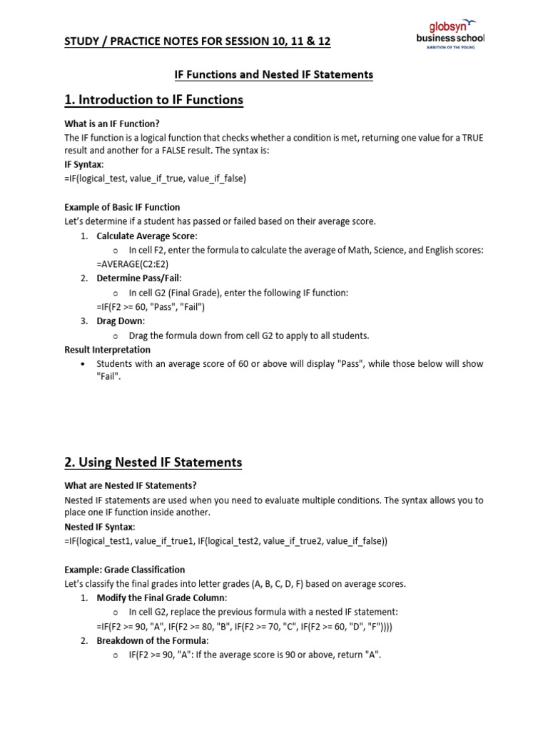 If Function And Nested If Function Of Excel 6 Pdf Computer Programming