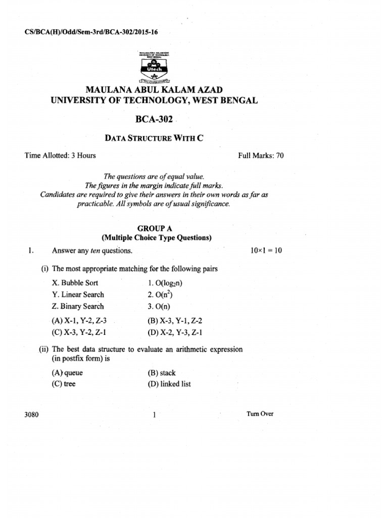 Bca 3 Sem Data Structure With C Bca 302 2016 | PDF