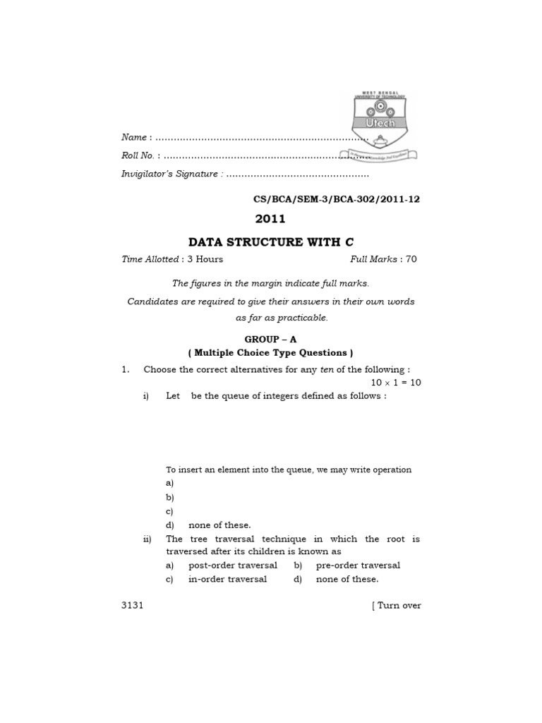 Bca Bca 302 Data Structure With C 2011 | PDF | Algorithms And Data Structures | Computer Programming