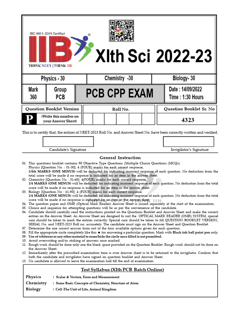 XIth Sci 2022-23 PCB CPP Exam Dt.14.09.2022 - 1036506 - 2022 - 09 - 15 ...