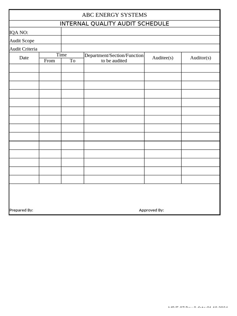 Internal Quality Audit Schedule. | PDF | Business | Technology ...