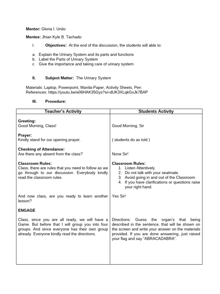Lesson plan in Science | PDF | Kidney | Urinary System