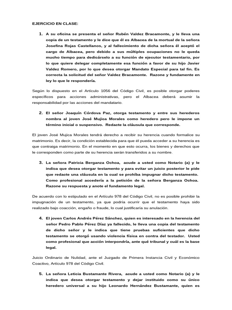 EJERCICIO EN CLASE 17 DE MAYO | PDF | Herencia | Albacea