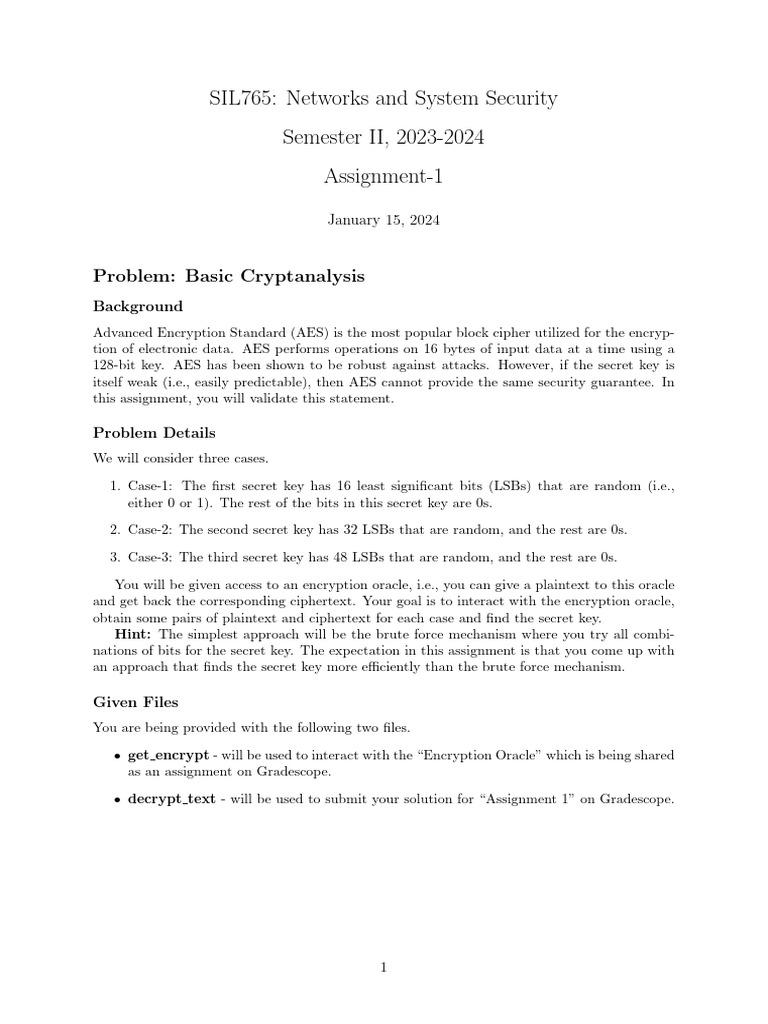 Cryptanalysis Assignment Guide | PDF | Encryption | Key (Cryptography)