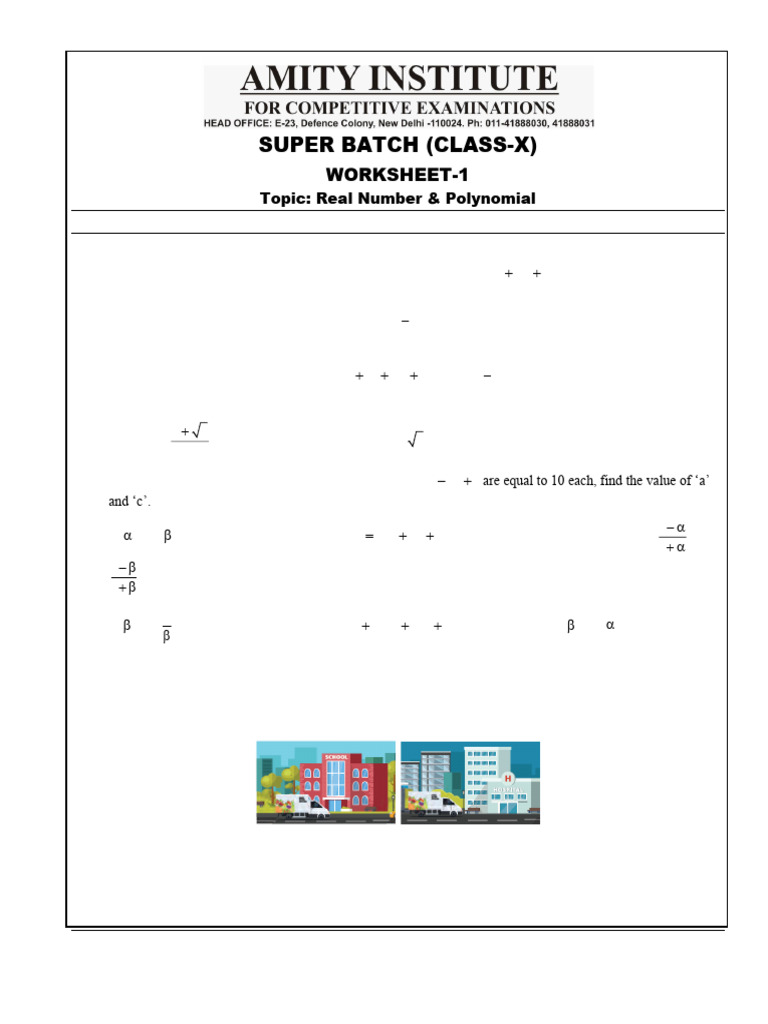 Class 10 Math Worksheet: Real Numbers & Polynomials | PDF | Numbers | Polynomial