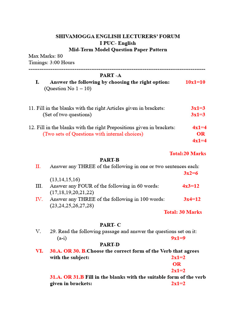 I PUC Mid Term QP Pattern-2 | PDF | Language Families | Semantic Units