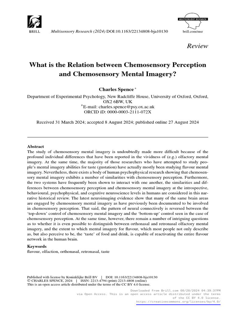 Chemosensory Perception vs. Imagery | PDF | Mental Image | Taste