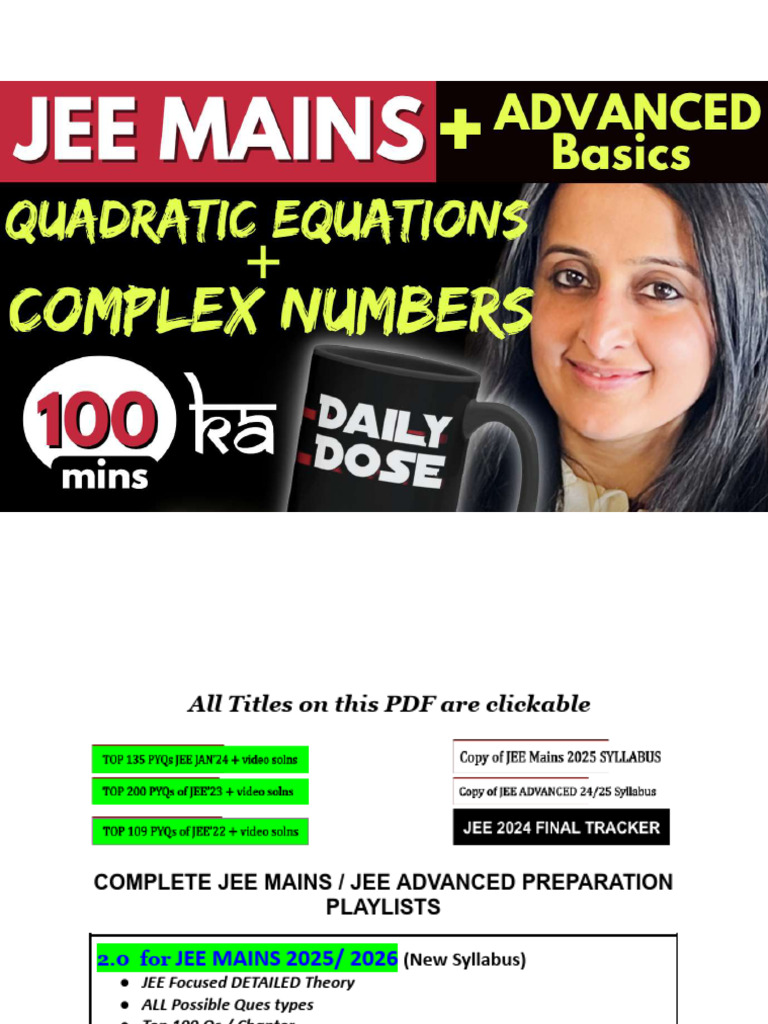 JEE MAIN - Quadratic Equations & Complex Numbers | PDF | Complex Number ... JEE MAIN - Quadratic Equations & Complex Numbers | PDF | Complex Number ...
