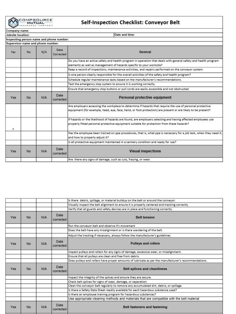 Self Inspection Checklist Conveyor Belt | PDF | Belt (Mechanical ...