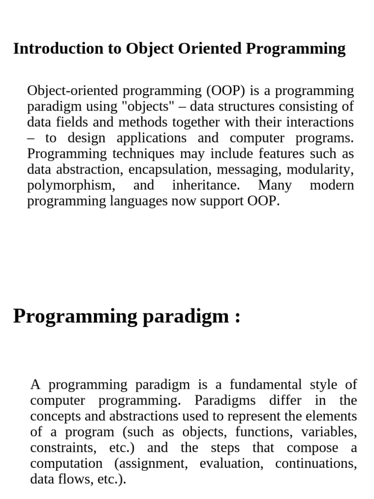 Introduction To Object Oriented Programming Pdf Class Computer Programming Inheritance