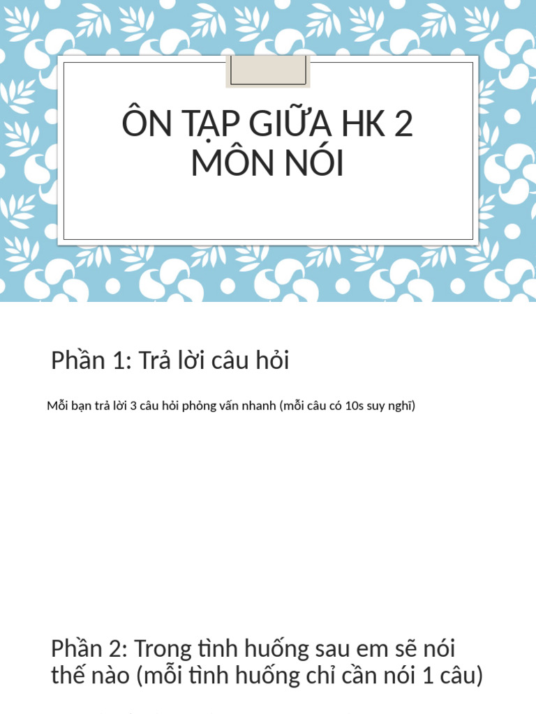 Ôn tập nói giữa HK2 | PDF