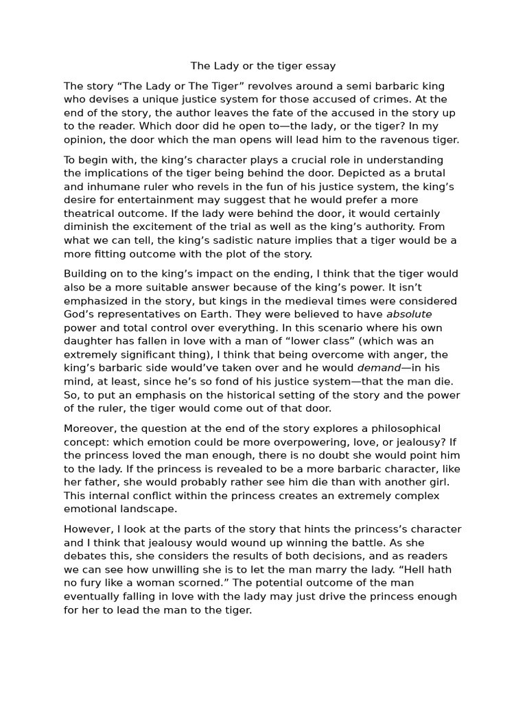 The Lady or the Tiger: A Critical Analysis | PDF | Psychology